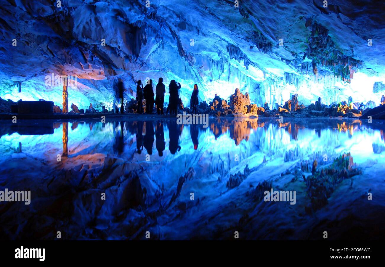 Reed Flute Cave, Guilin in Guangxi Province, China. Illuminated ...