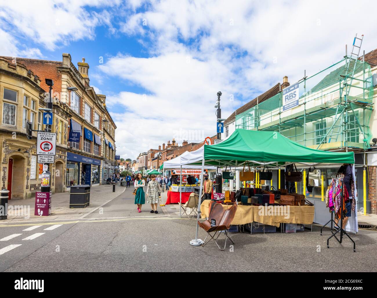 Stalls in a Sunday street market in lower High Street and the Broadway ...