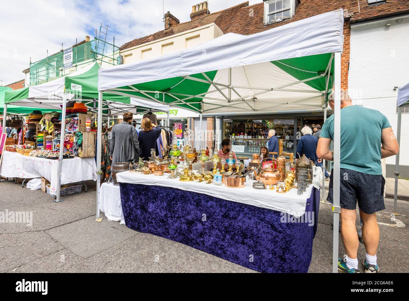 Stalls in a Sunday street market in lower High Street and the Broadway ...