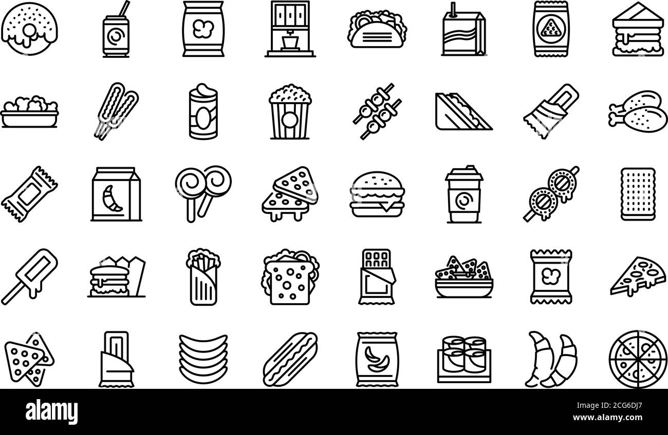 Snack bar icons set, outline style Stock Vector Image & Art - Alamy