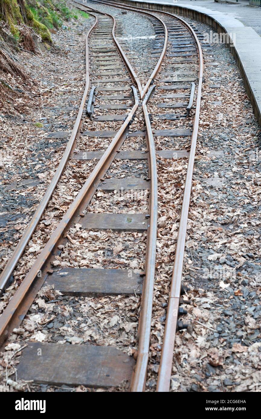 Narrow gauge railway points, Talyllyn Railway, Wales, United Kingdom ...