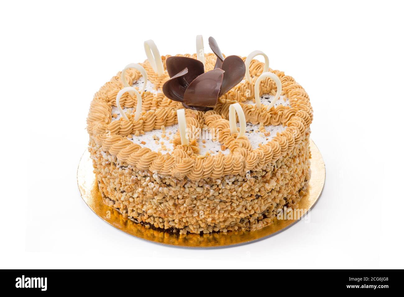 One caramel cake isolated on white background Stock Photo - Alamy