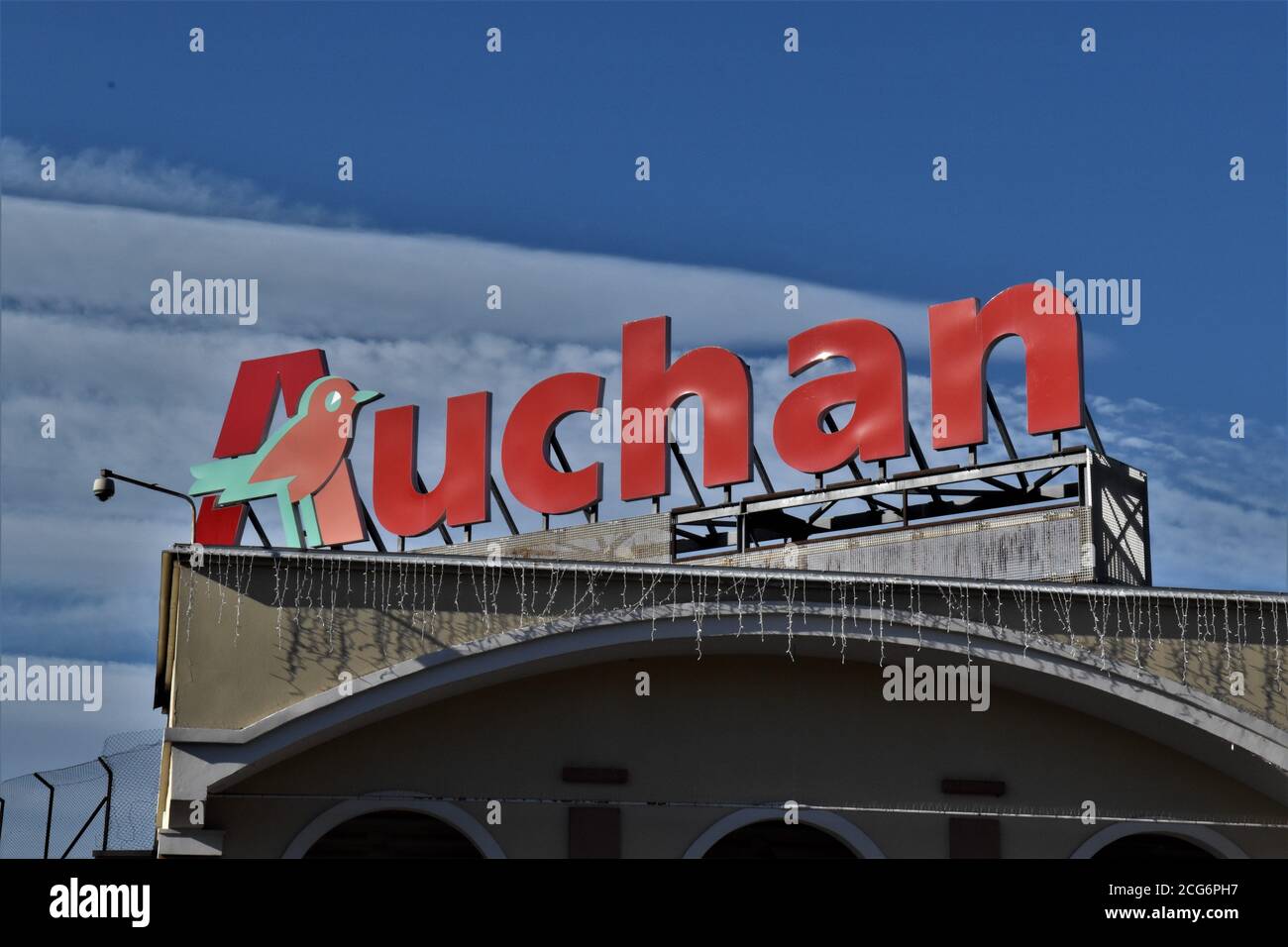 THE SIGN OF THE AUCHAN FOOD MEGA STORE Stock Photo - Alamy