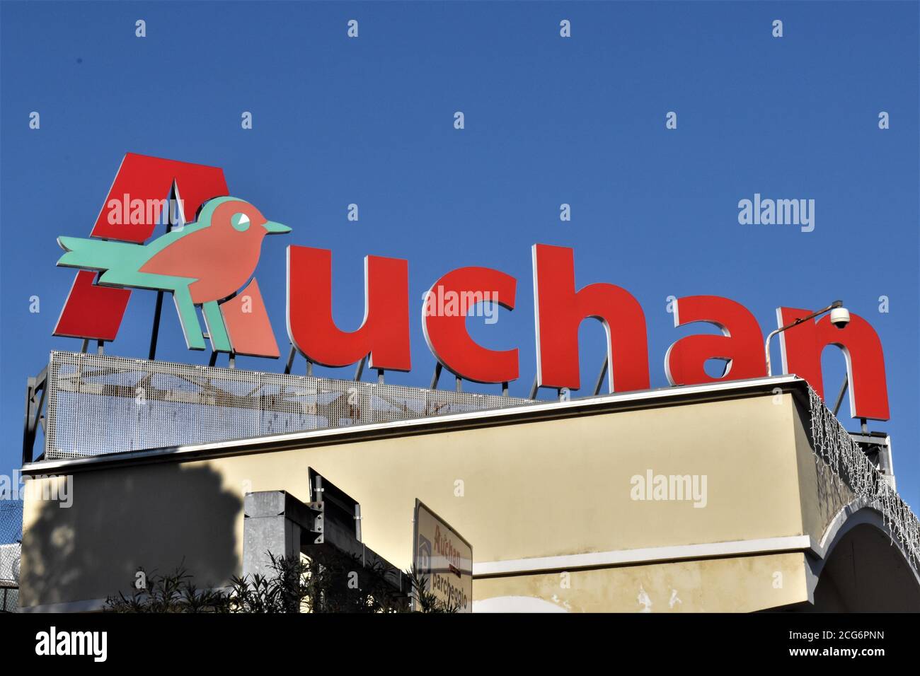 THE SIGN OF THE AUCHAN FOOD MEGA STORE Stock Photo - Alamy
