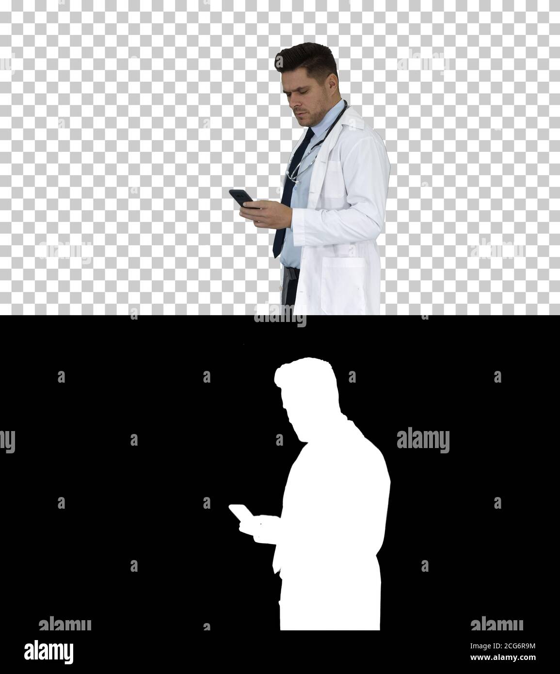 Doctor making a serious phone call, Alpha Channel Stock Photo - Alamy