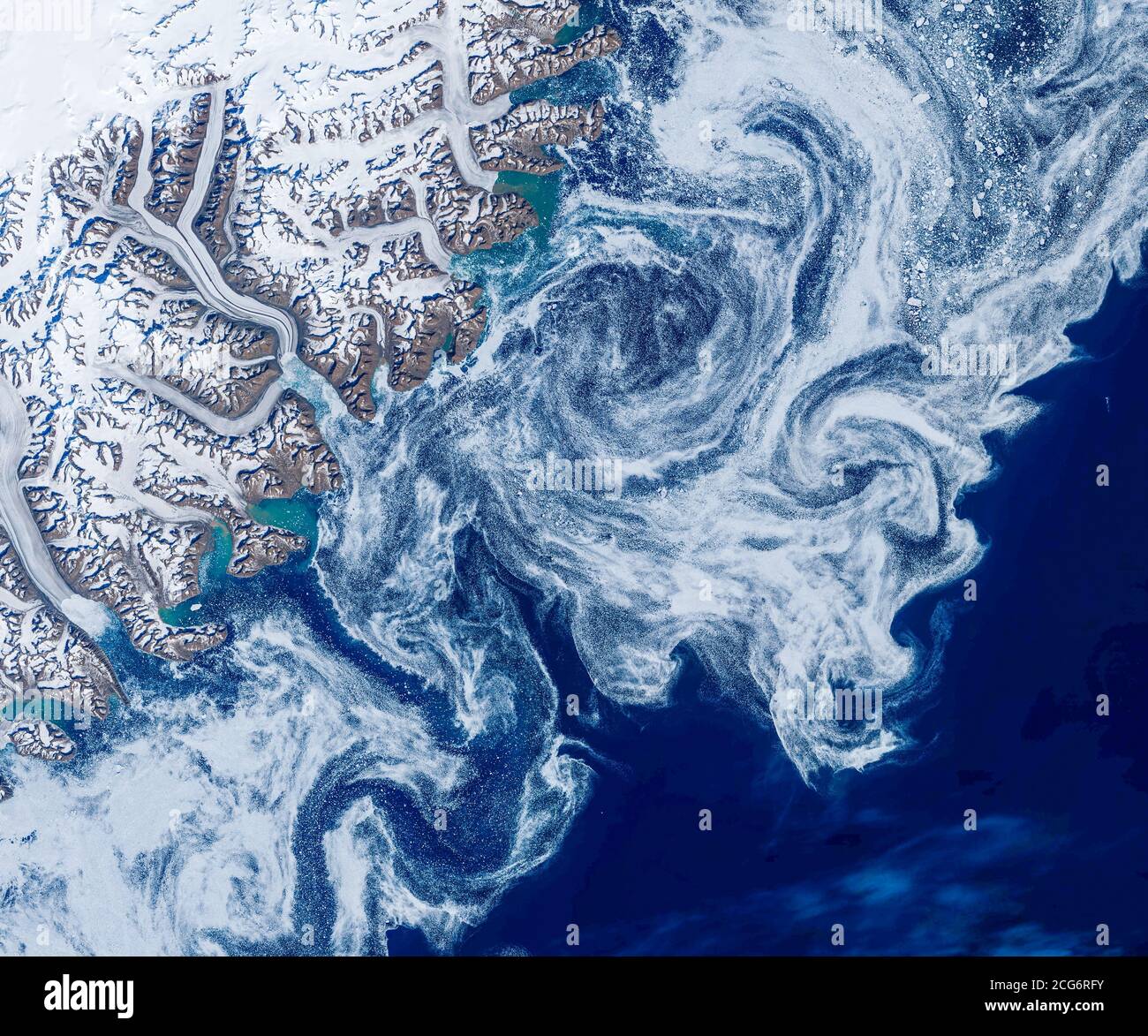Sea ice in the Denmark Strait (between Greenland and Iceland) in July ...