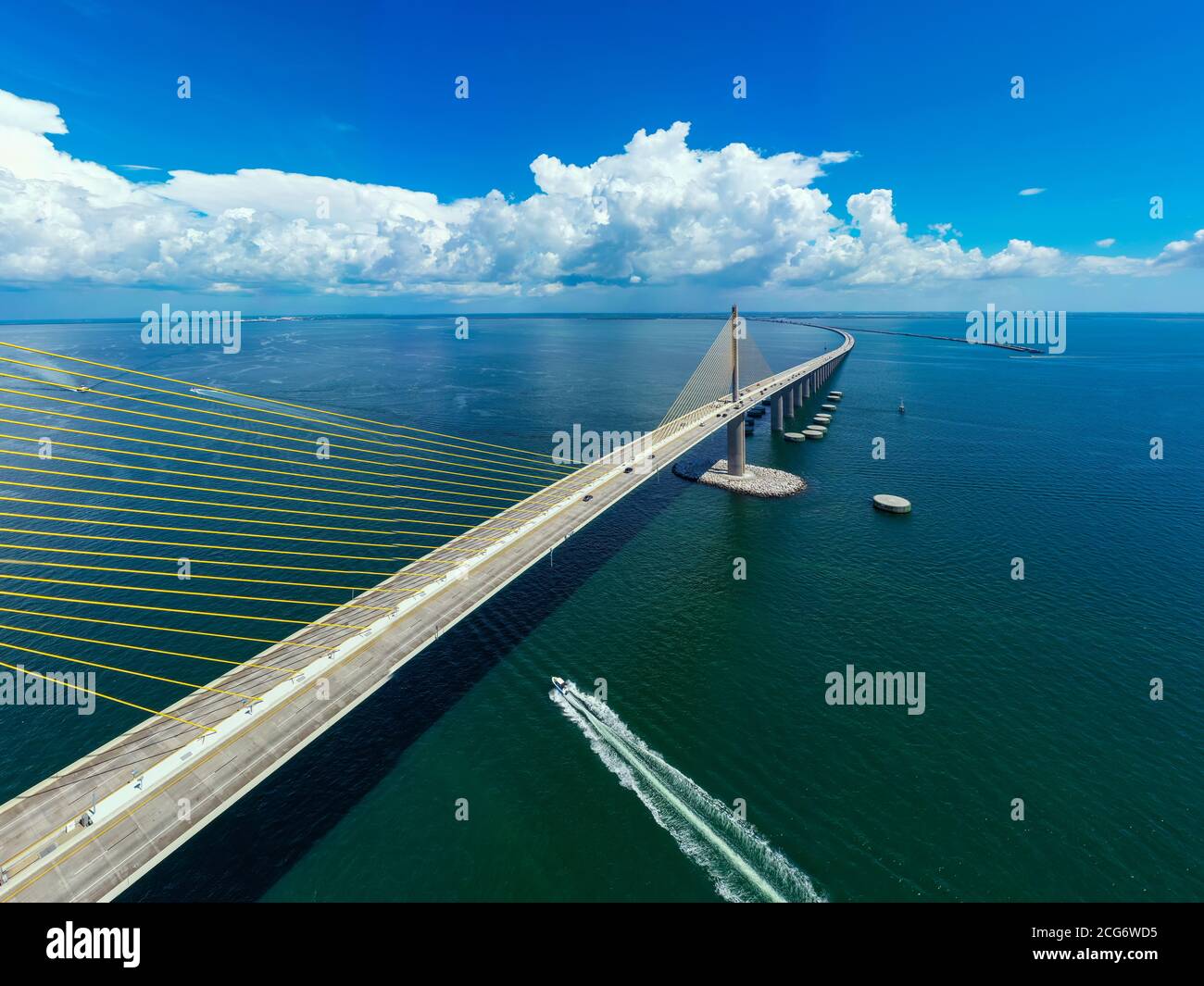 Aerial photo Sunshine Skyway cable suspended bridge suspension Tampa ...
