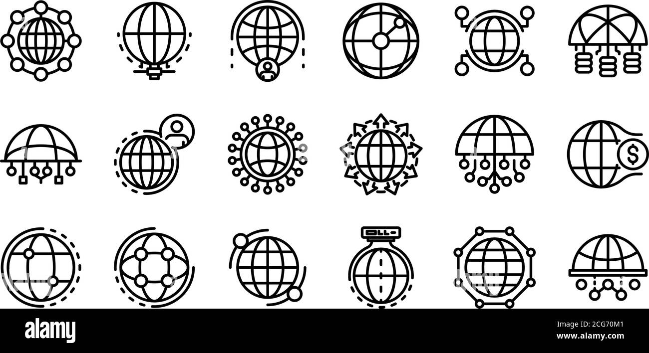 Global network icons set, outline style Stock Vector Image & Art - Alamy
