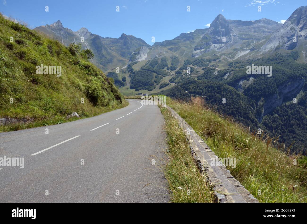The road leading to the ski resort of Gourette, half way down the ...