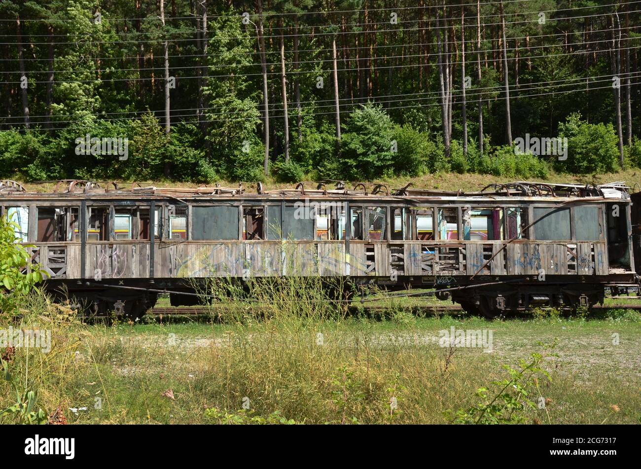 Old railway cars from the spanish RENFE abandoned in the station of ...