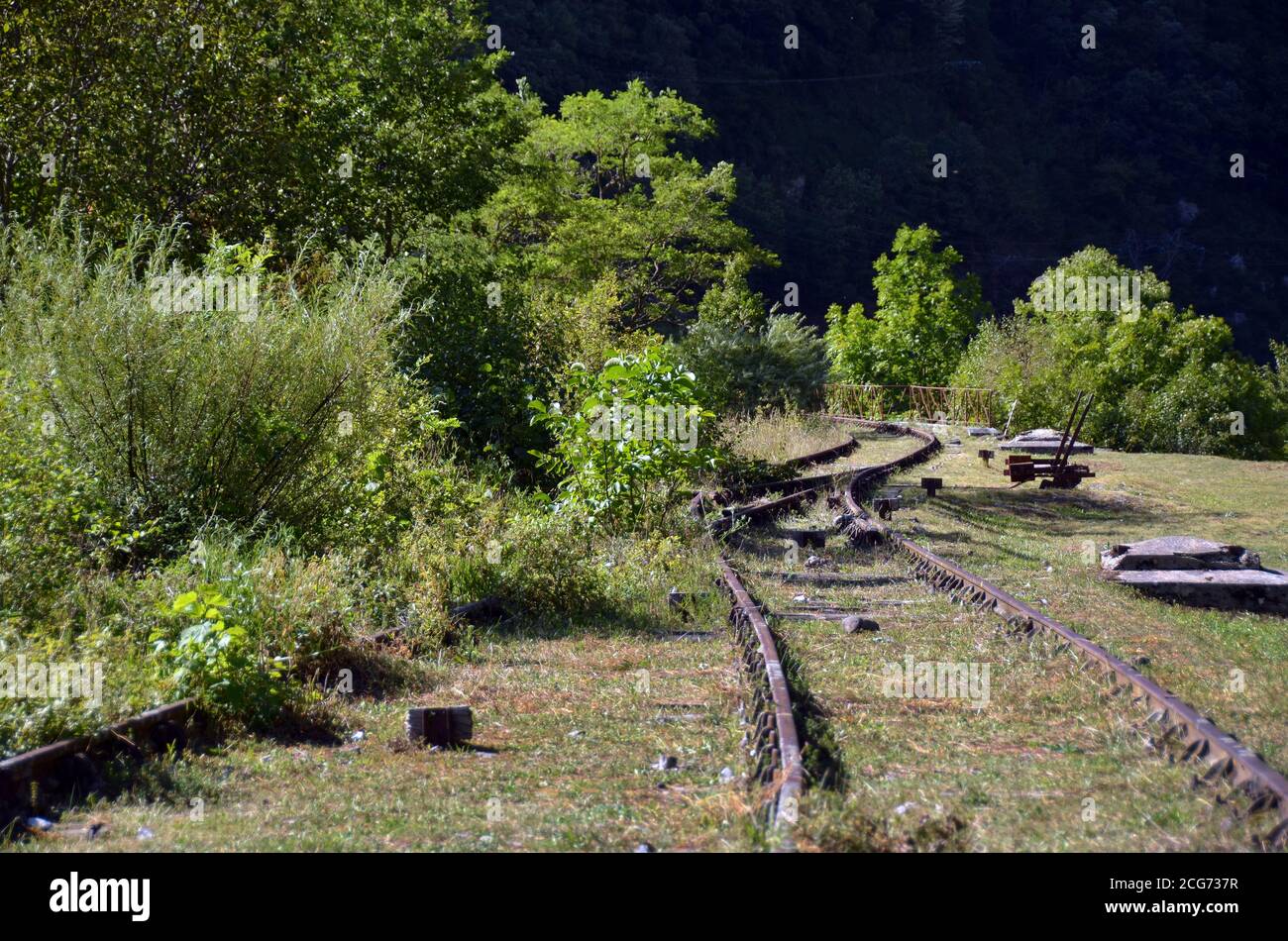 The abandonned railway station of Urdos in the Pyrénées mountain. This ...
