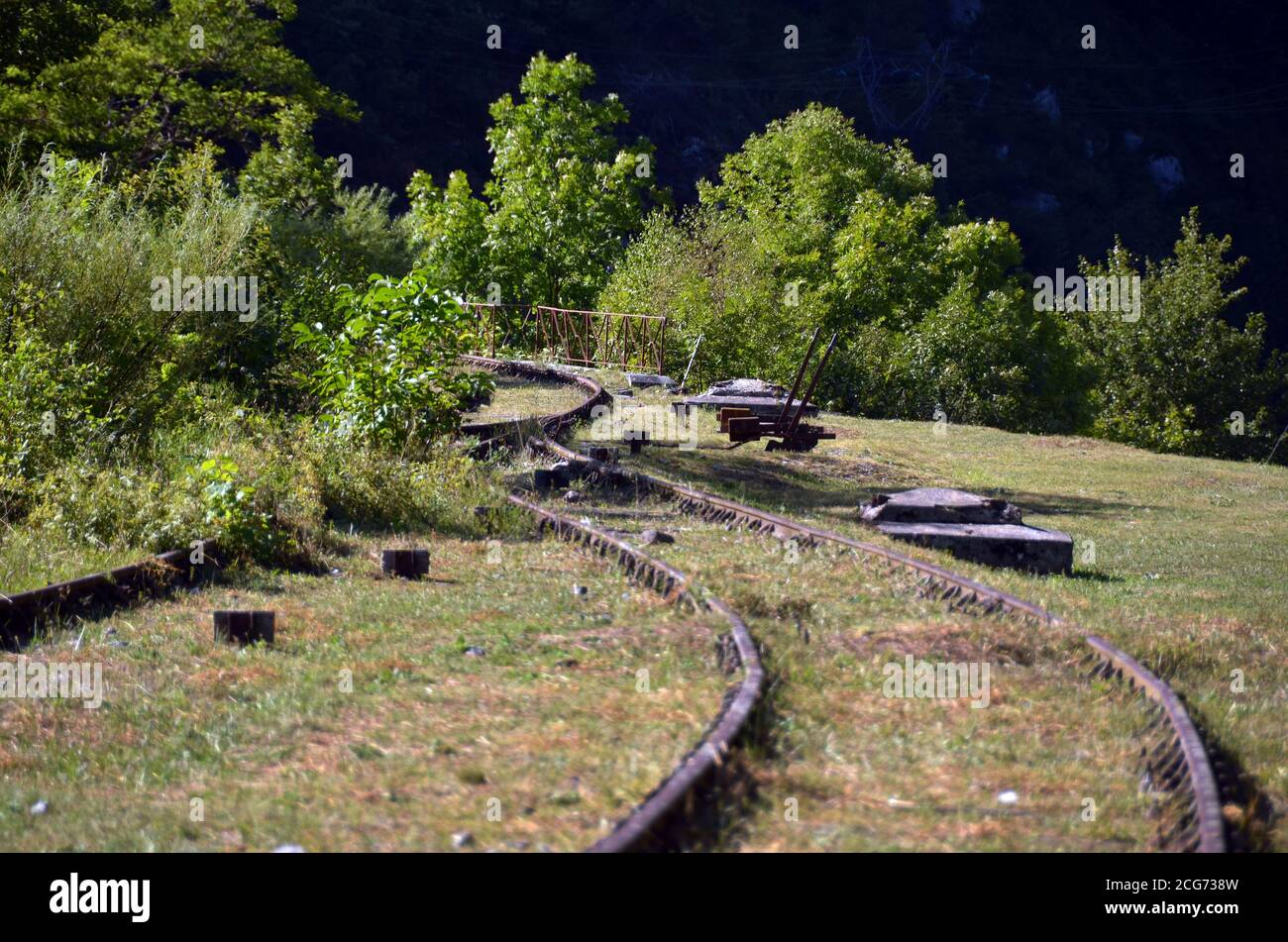 The abandonned railway station of Urdos in the Pyrénées mountain. This ...