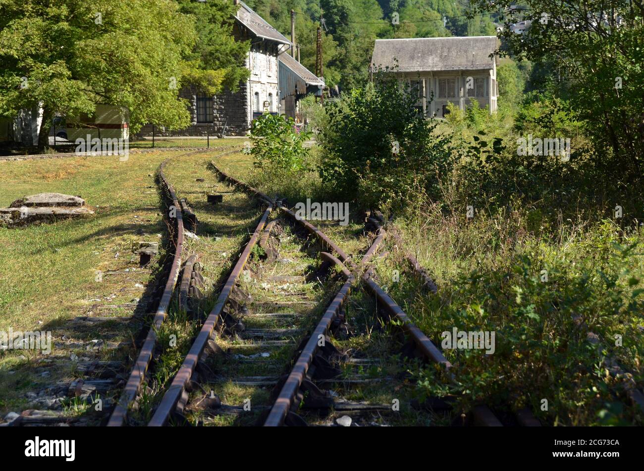 The abandonned railway station of Urdos in the Pyrénées mountain. This ...
