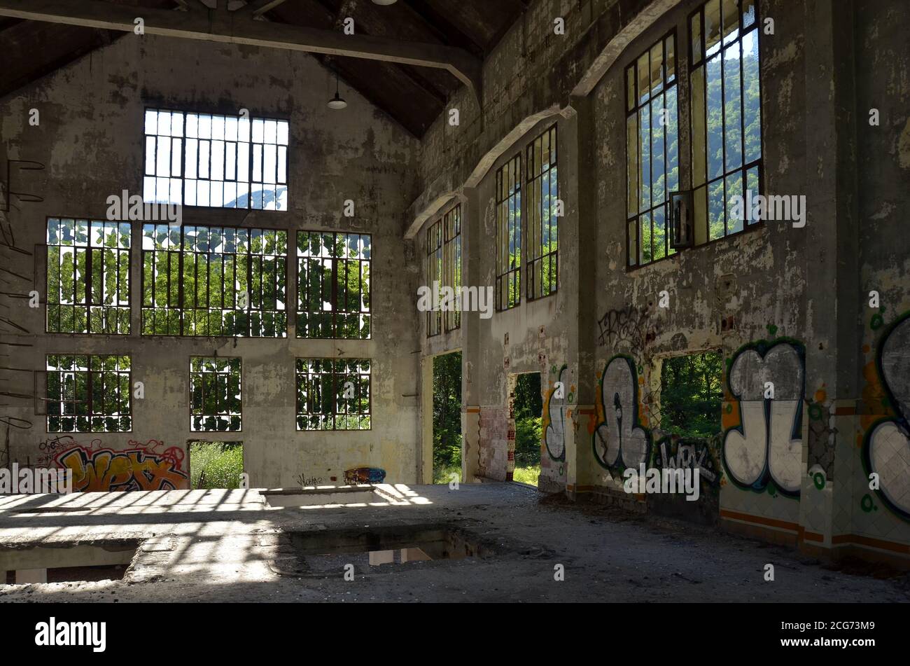 The abandonned railway station of Urdos in the Pyrénées mountain. This ...