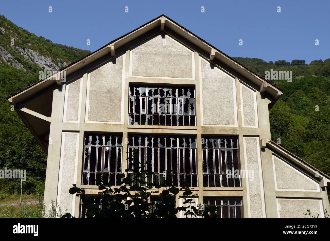 The abandonned railway station of Urdos in the Pyrénées mountain. This ...