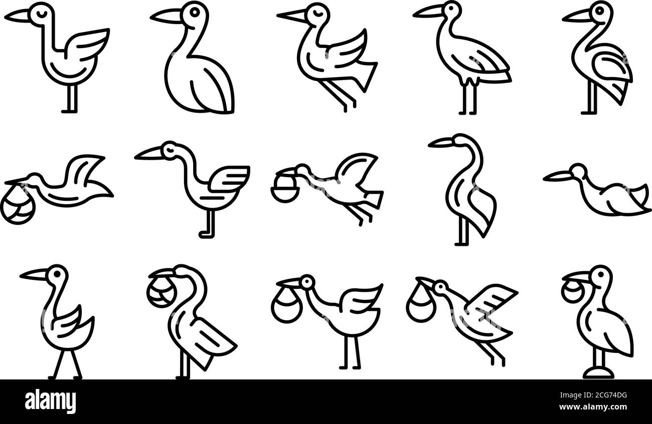 Stork icons set, outline style Stock Vector Image & Art - Alamy