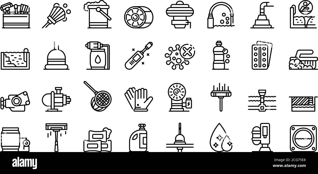 Pool cleaning icons set, outline style Stock Vector Image & Art - Alamy