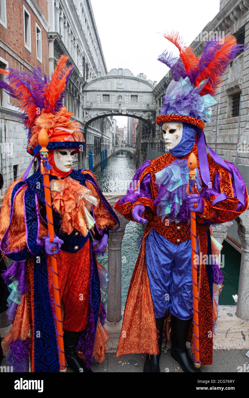 Venice, Italy, 1 february 2008. Couple of beautiful carnival mask in ...