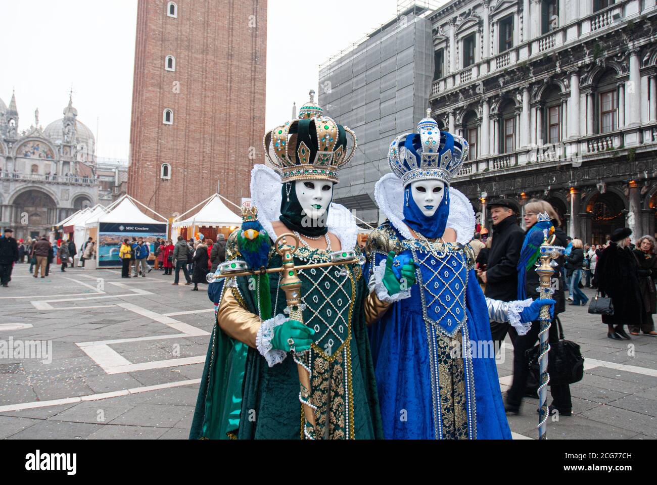 Venice, Italy, 1 february 2008. Couple of beautiful carnival mask in ...