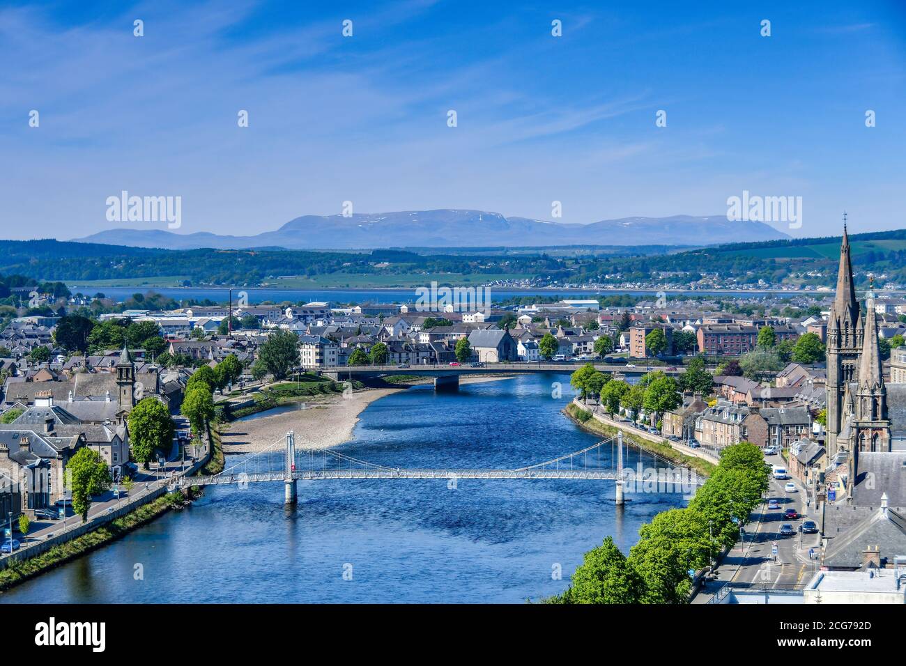 Cityscape and bridges across the River Ness, Inverness, Scottish ...