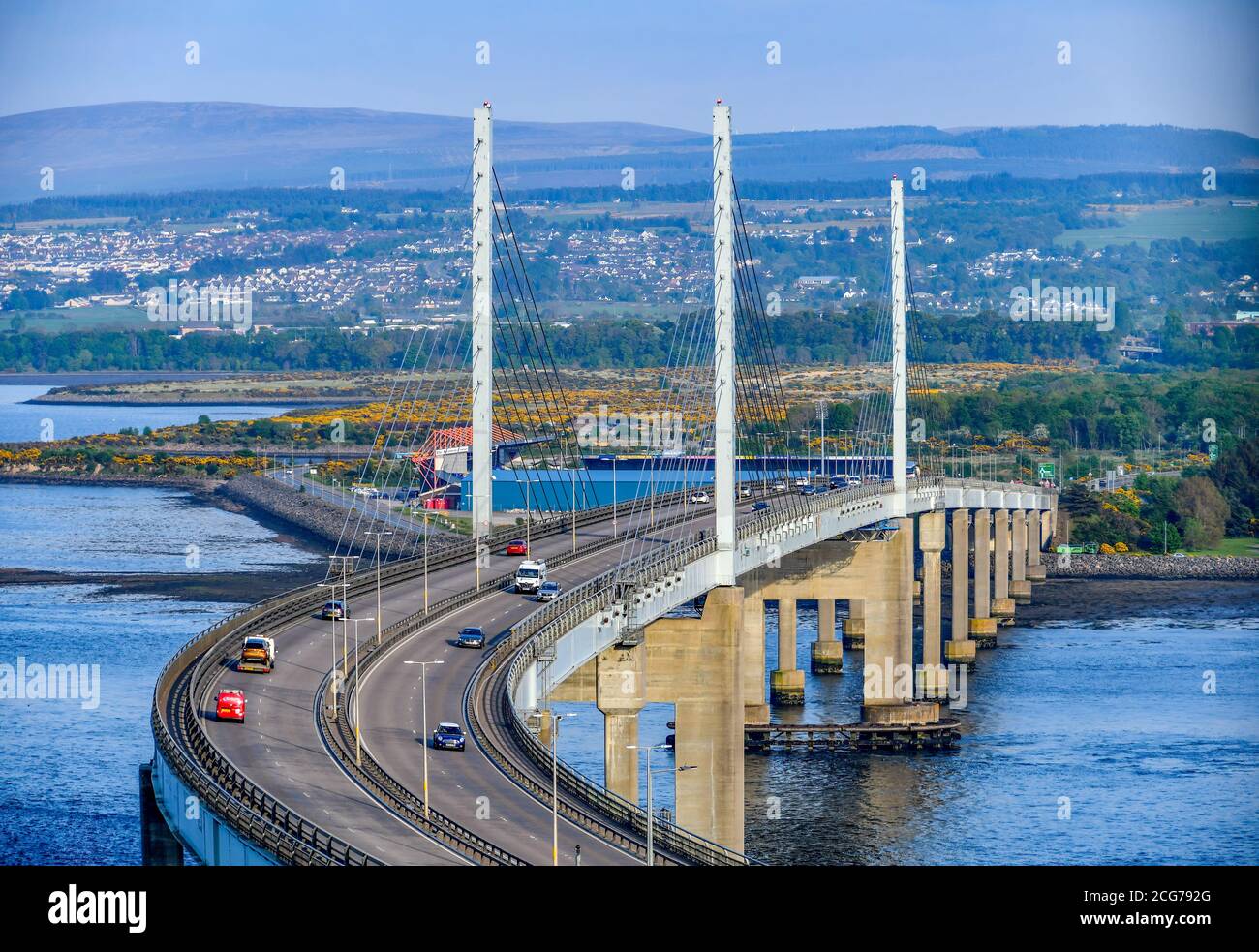 Cars driving across Kessock Bridge, Kessock, Inverness, Scottish ...