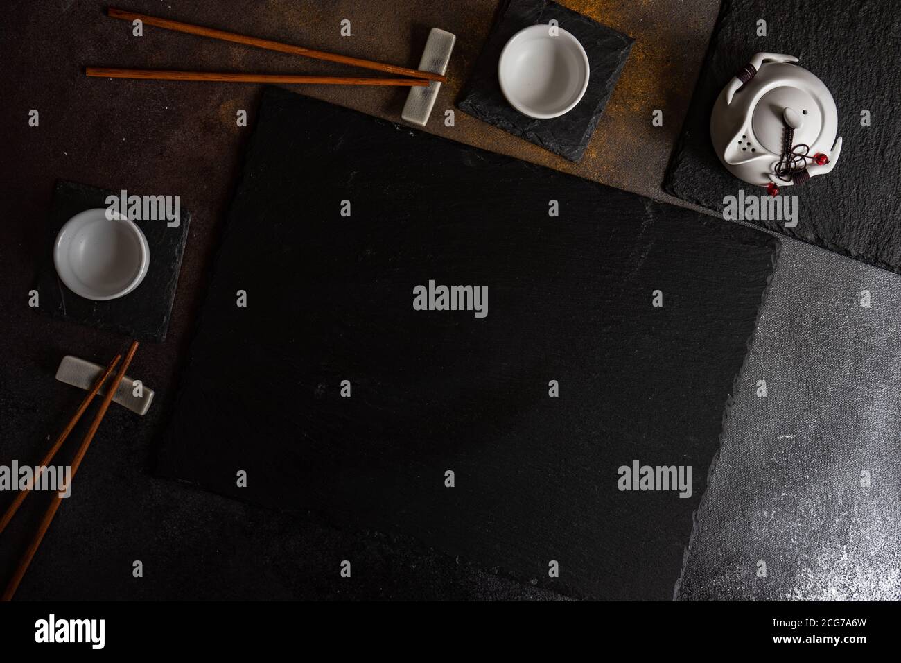 Overhead view of a Japanese dinner table setting Stock Photo - Alamy