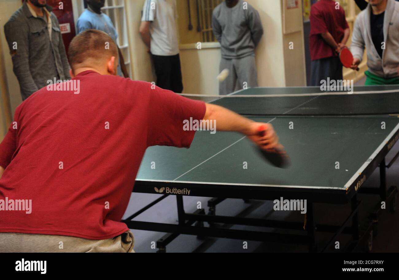 Inmates play table tennis in Pentonville Prison, London Stock Photo - Alamy