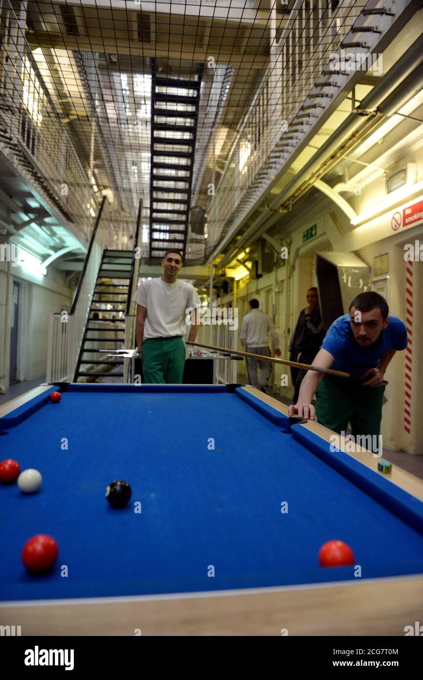 Inmates play pool in Pentonville Prison, London Stock Photo - Alamy