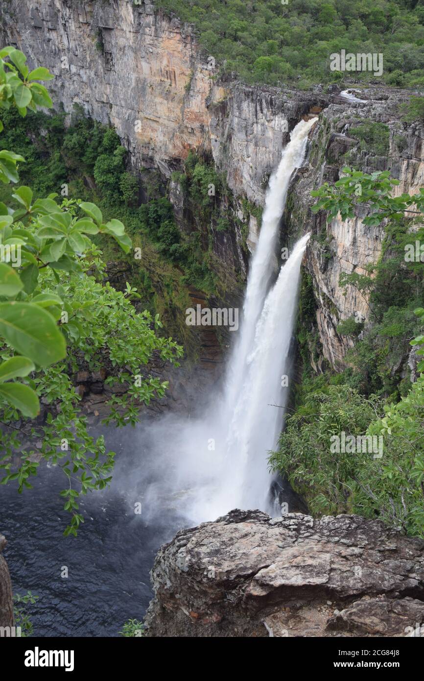 Waterfall brazil Chapada dos Veadeiros National Park Goias Brazil 120 m ...