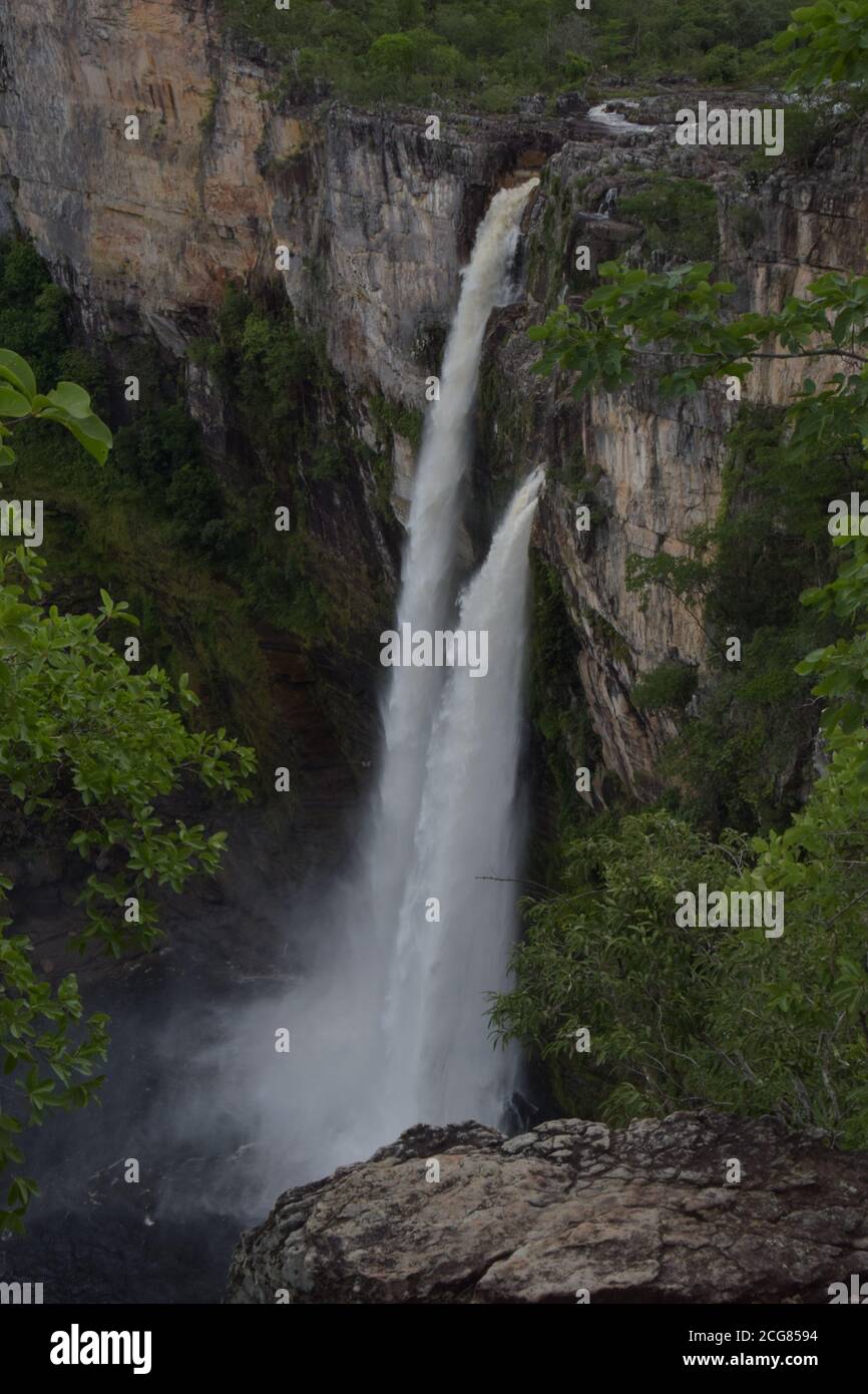 Waterfall brazil Chapada dos Veadeiros National Park Goias Brazil 120 m ...