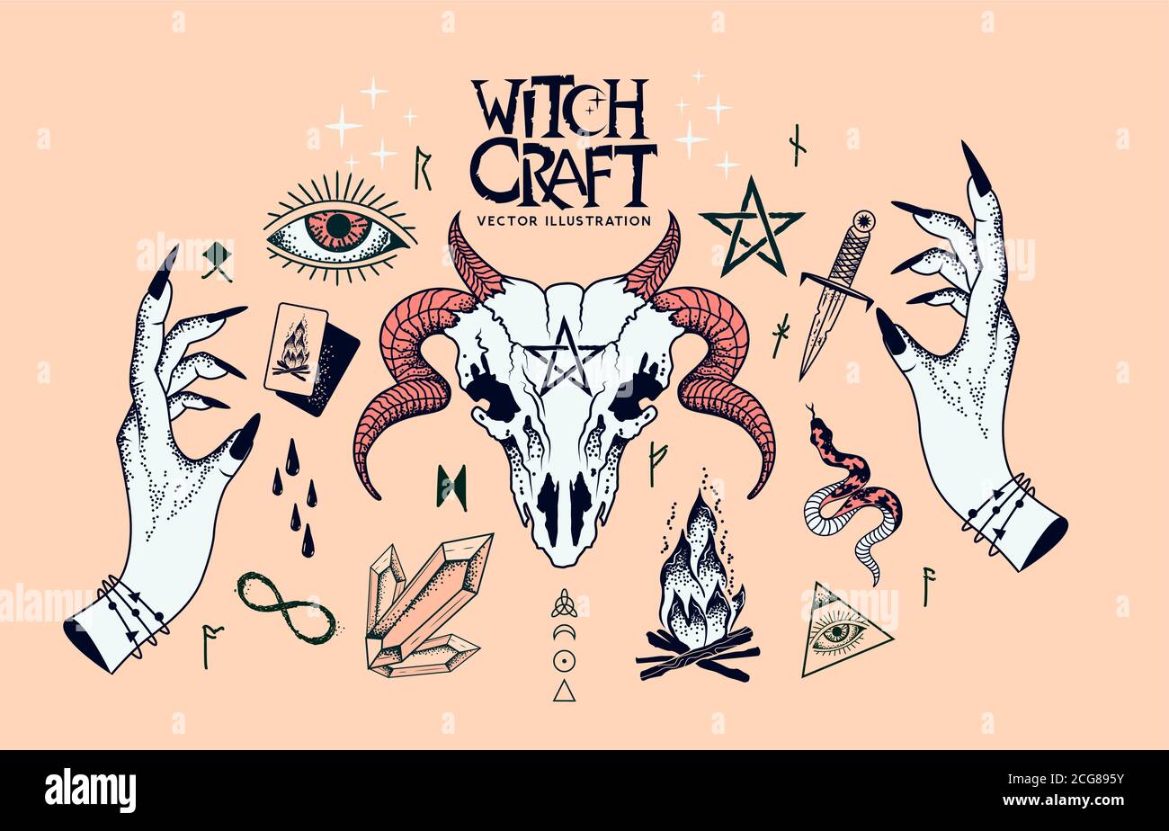 A collection of witchcraft signs and traditional symbols. Hand craft ...