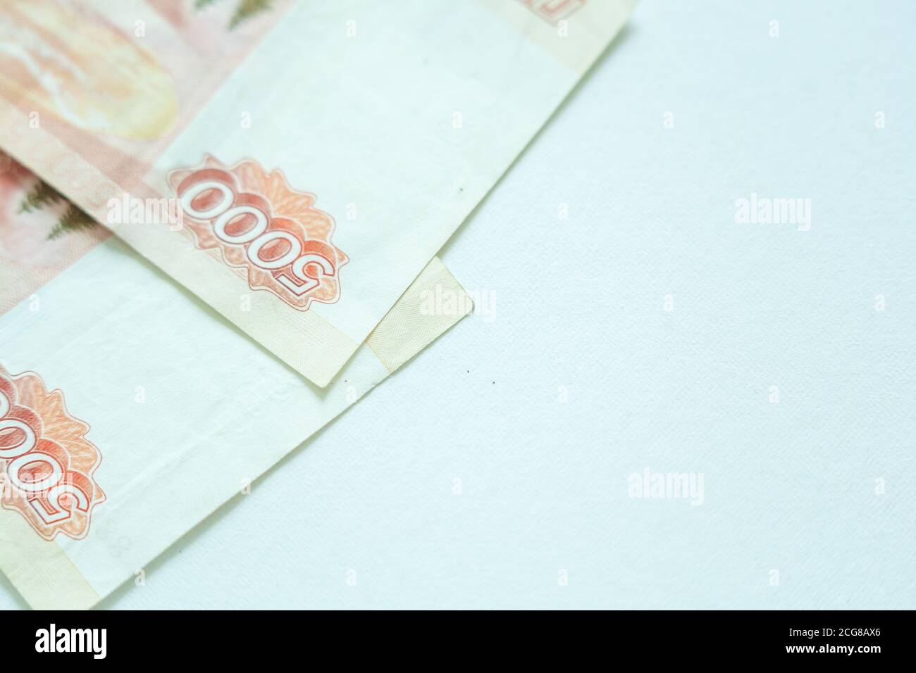 Russian 5000 rubles currency money on white background with copy space ...
