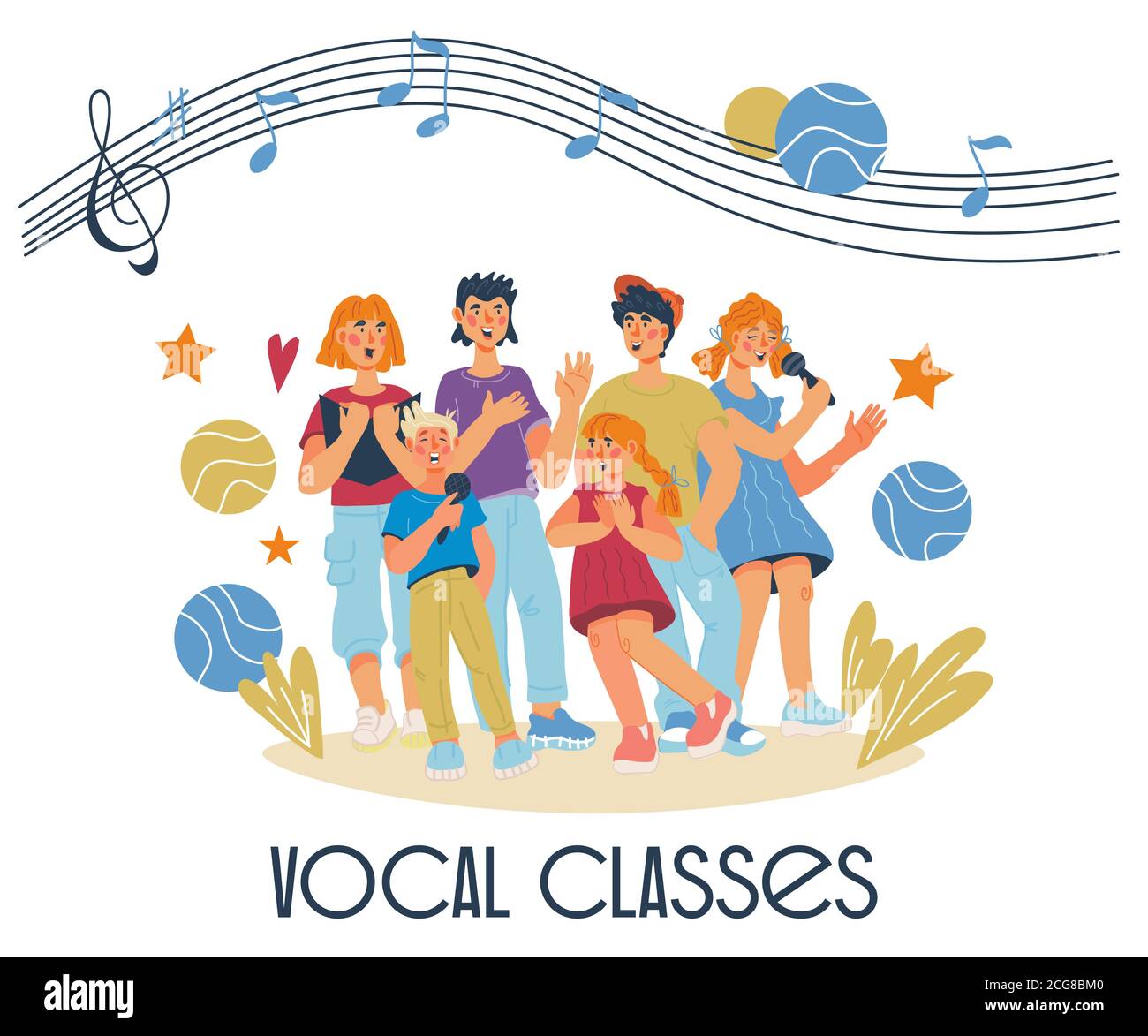 Children vocal classes banner with singing kids. Flat vector ...
