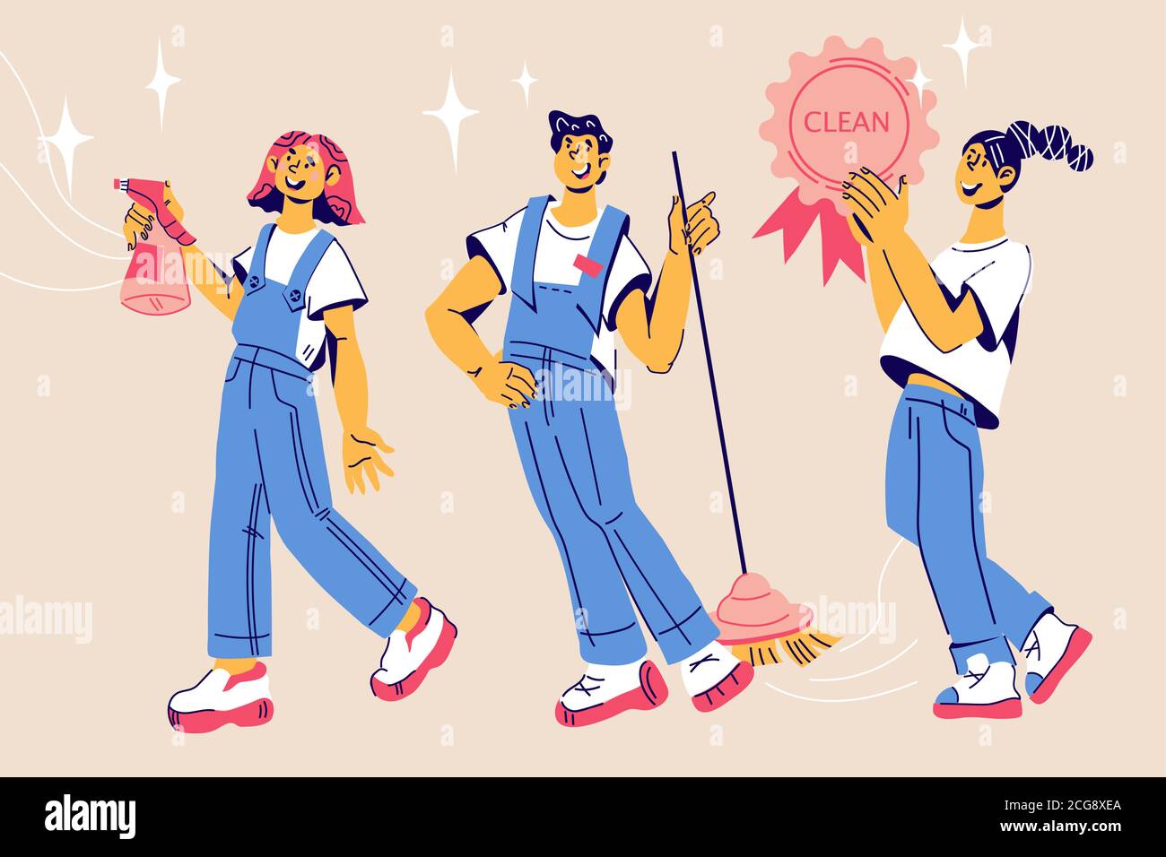 Cleaning service staff for housework assistance. Flat cartoon vector ...