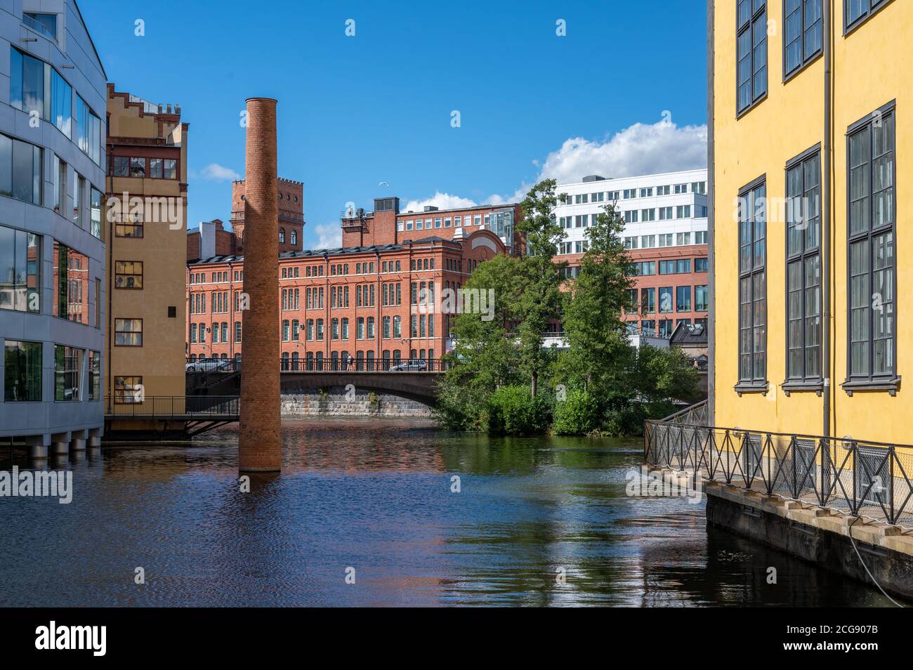 Motala river and the old industrial landscape during summer in ...
