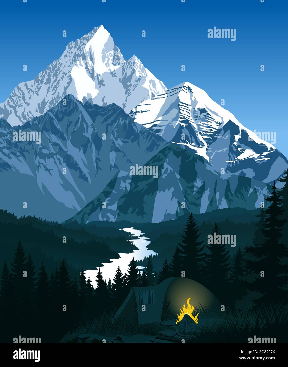 vector morning in beautiful mountains camp Stock Vector Image & Art - Alamy