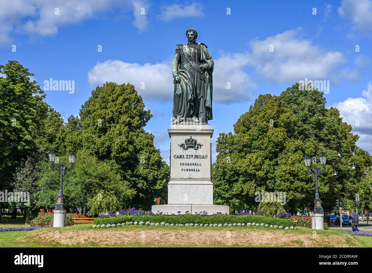 Carl Johans park with the statue of king Karl Johan XIV. Karl Johan was ...