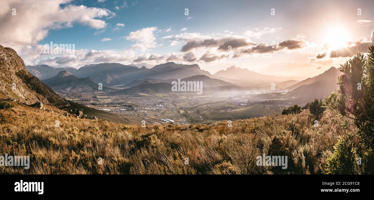 View of Franschhoek taken from Mont Rochelle Nature Reserve Stock Photo ...