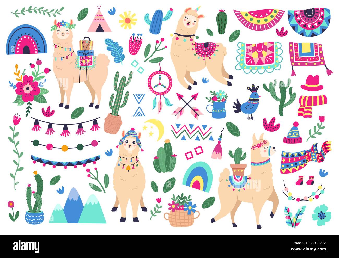 Mexican cute llamas. Llama and peruvian alpaca wildlife animals, funny llamas characters and ...