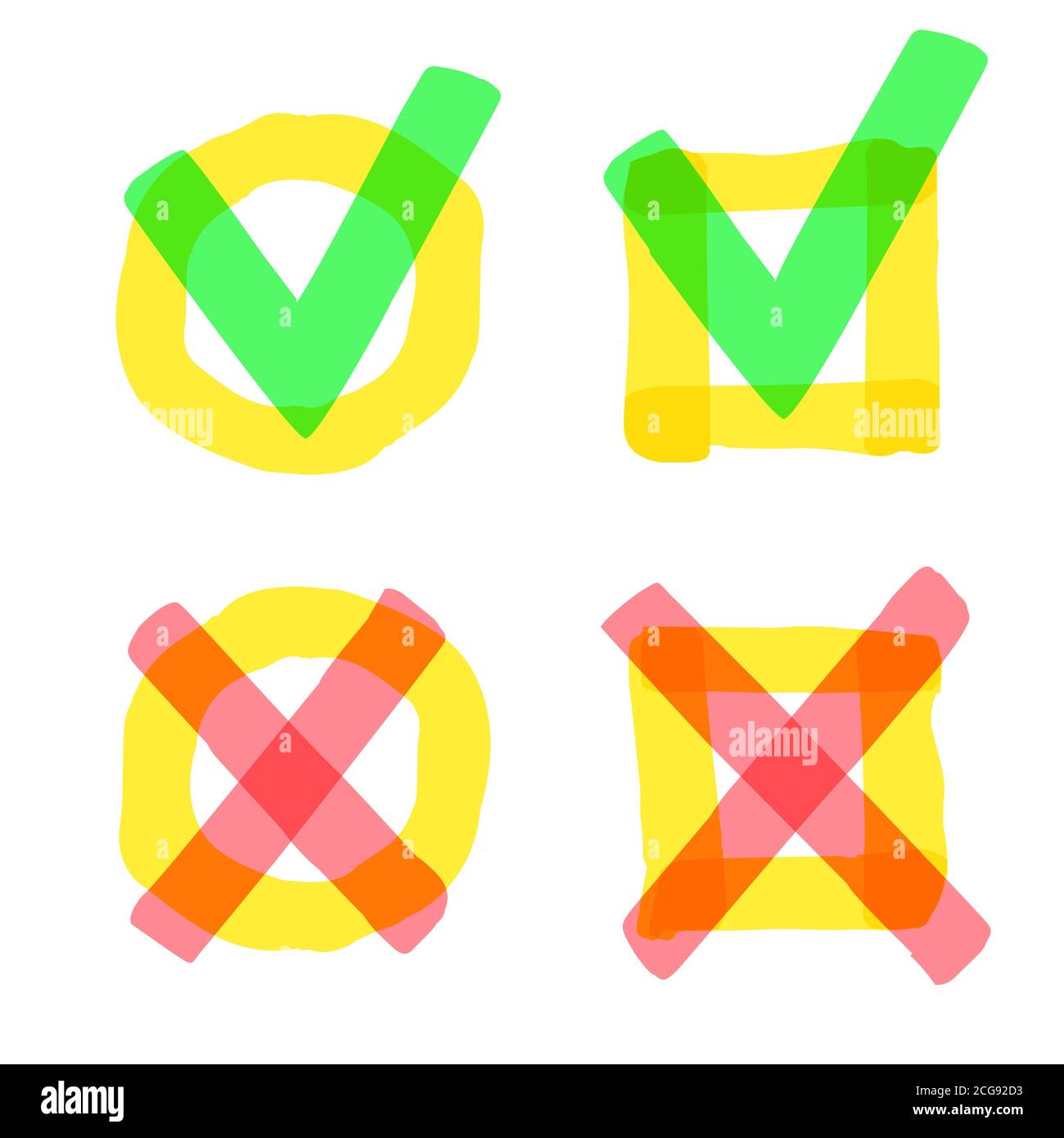 Highlight marker check marks. Check and cross highlight marker sign, checklist marking logo ...
