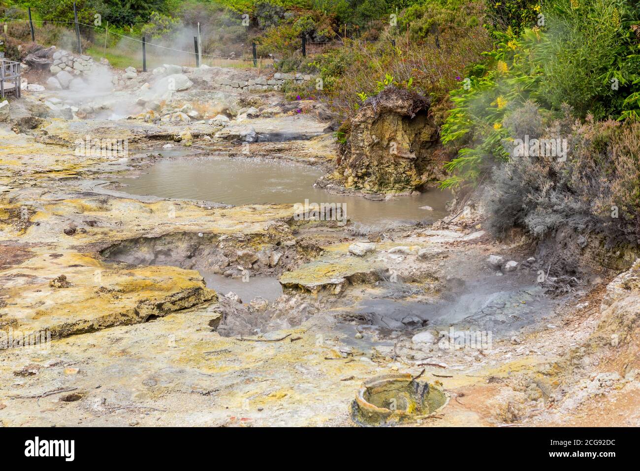 Boiling water and hot steam venting from Caldeira Grande in the small ...