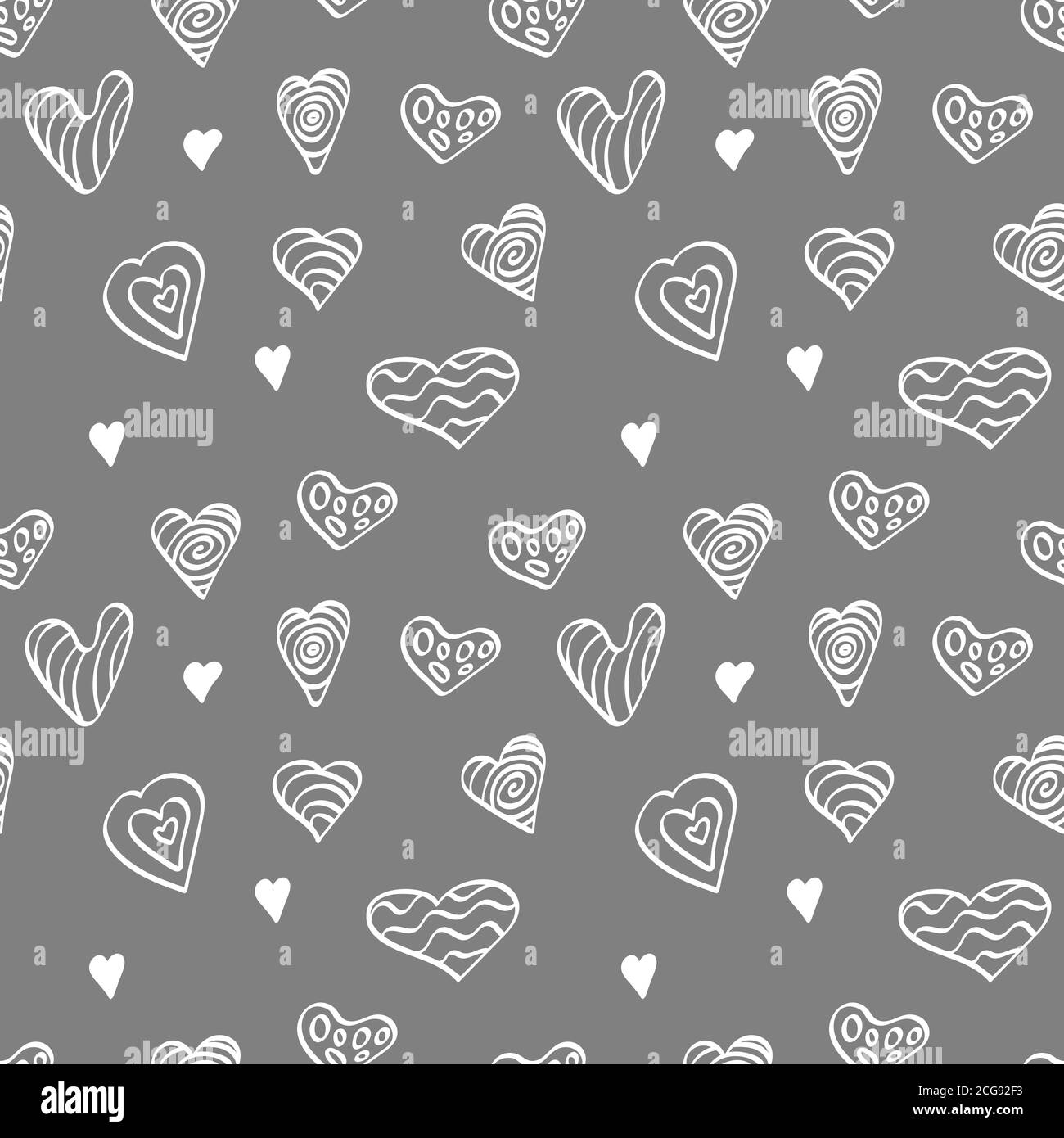 Cute white heart shapes in seamless pattern on silver background ...