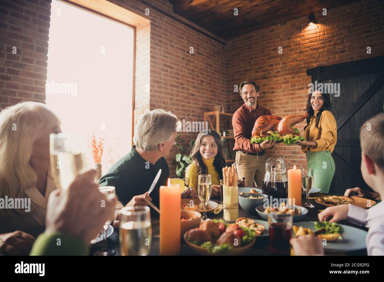Portrait of nice attractive cheerful family brother sister gathering ...