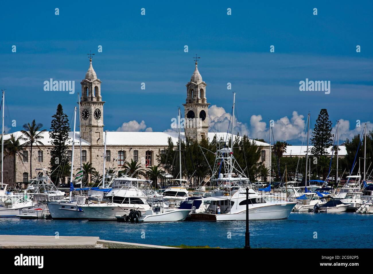 marina, boats docked, twin towers, stone, Clocktower Shopping Mall ...