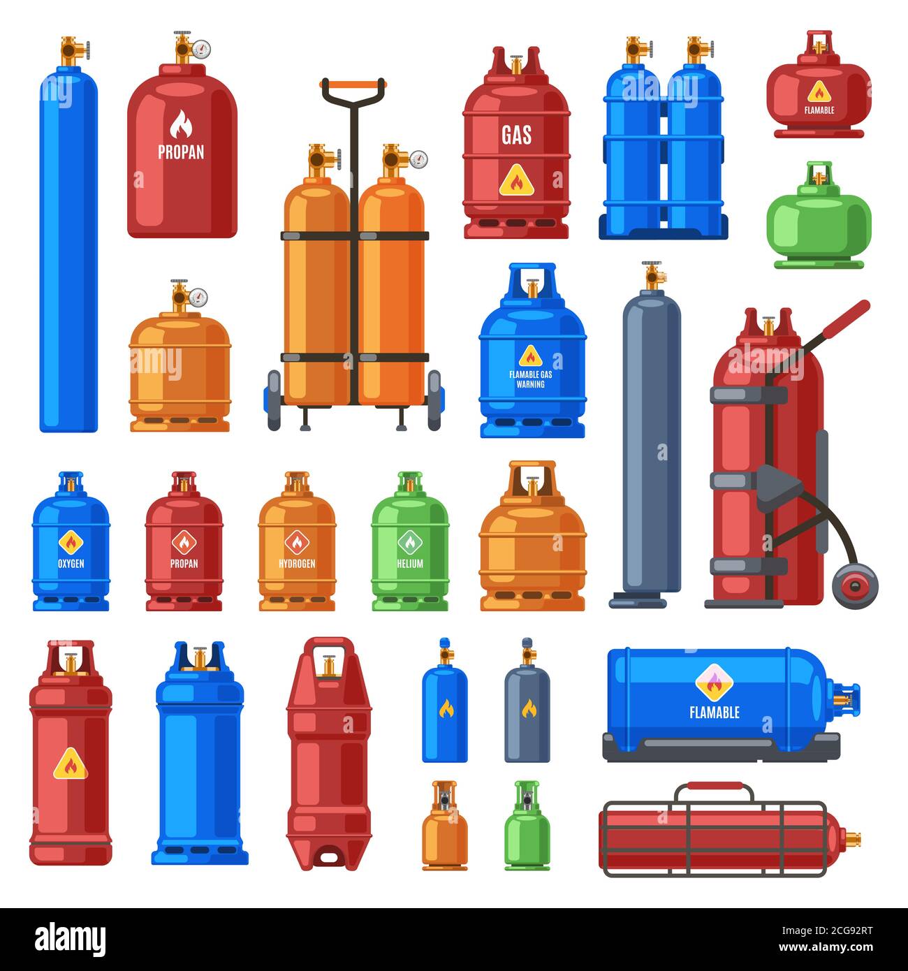 Gas cylinders. Propane, oxygen and butane metal containers, cylindrical ...