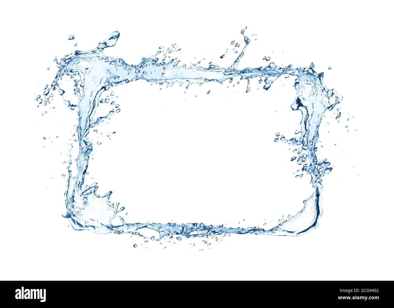 Water rectangle splash isolated on white background. Abstract closeup ...