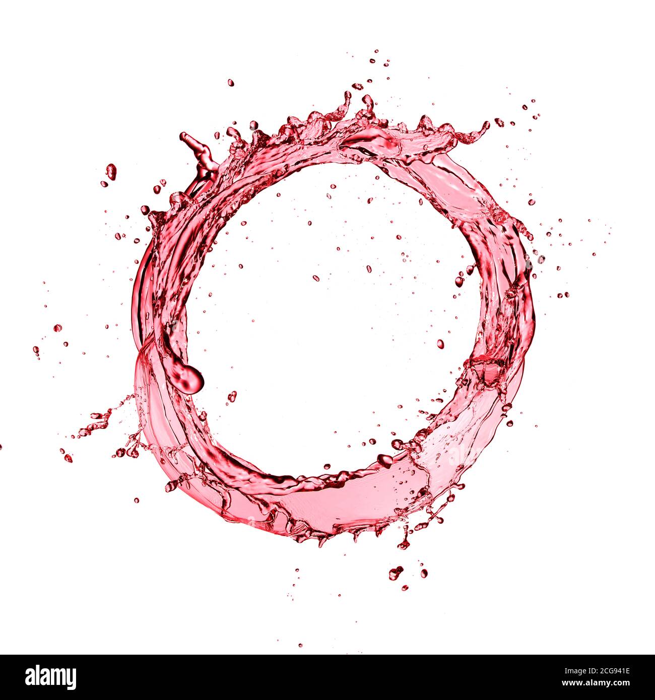 Red wine circle splash isolated on white background. Abstract closeup ...