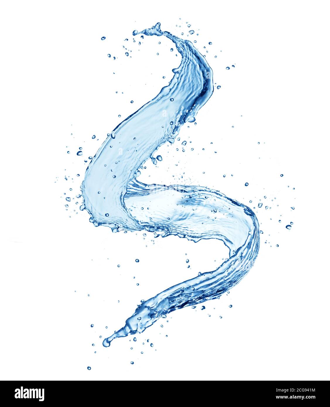 Water spiral splash isolated on white background. Abstract closeup ...