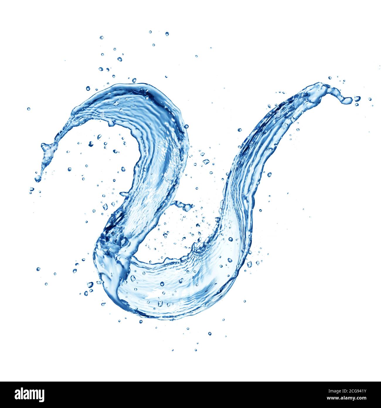 Water spiral splash isolated on white background. Abstract closeup ...