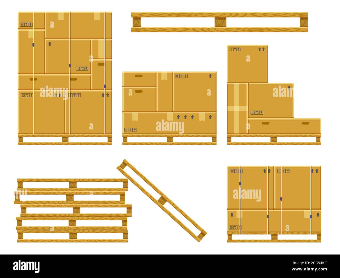 Cargo box stack. Carton delivery packaging boxes on wooden pallet ...